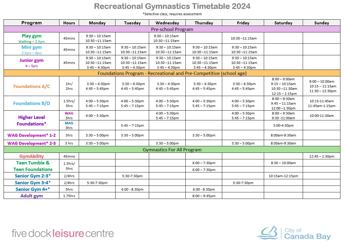 Timetable | Five Dock Leisure Centre