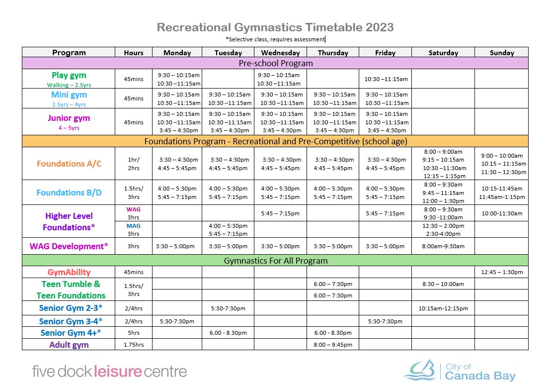 Timetable | Five Dock Leisure Centre